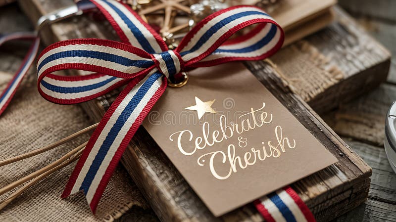 Patriotic Gift Tag with Tricolor Ribbon on Rustic Package Stock ...