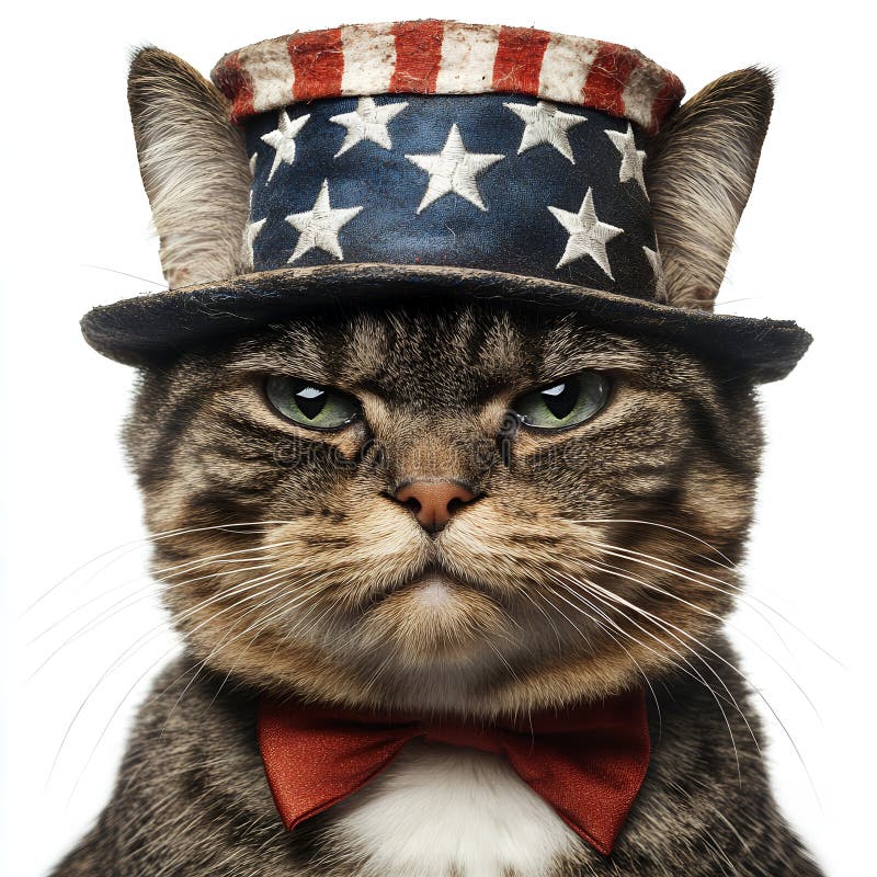 Patriotic Grumpy Cat Wearing Uncle Sam Hat and Bow Tie a Close Up ...