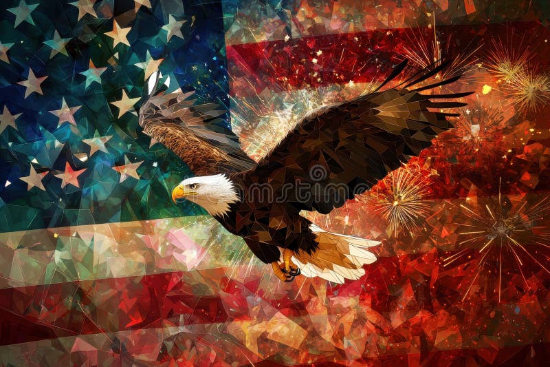A Patriotic Image of an Eagle Flying Over the American Flag, Patriotic ...