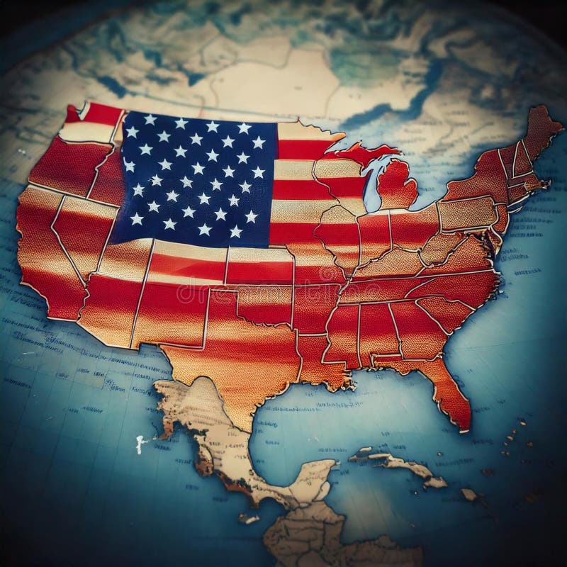 Patriotic Mapping: Distinct US Flag Marking on the United States Map ...