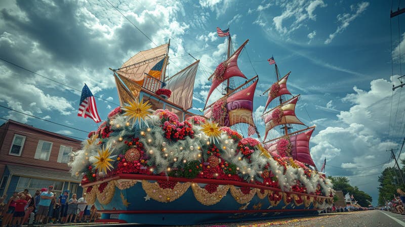 A Patriotic Parade Float Wide Shot Stock Photo - Image of unity ...