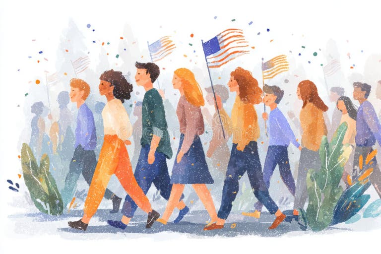 Patriotic Parade with Marching Band and Flags Stock Photo - Image of ...