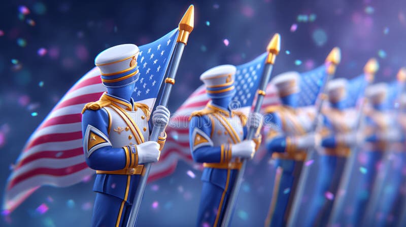 Patriotic Parade with Marching Band and Flags Stock Photo - Image of ...