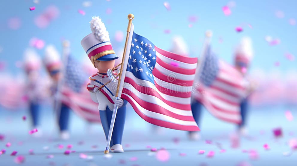 Patriotic Parade with Marching Band and Flags Stock Photo - Image of ...