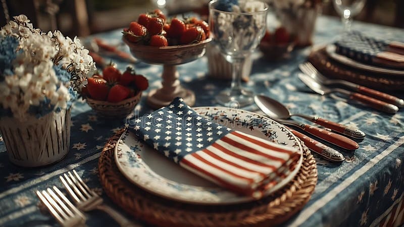 Patriotic Summer Table Setting Stock Footage - Video of strawberries ...