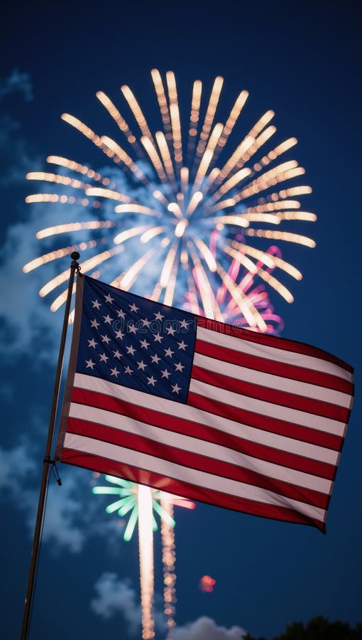 Patriotic 4th of July Banner Design USA Flag Firework Backdrop Stock ...