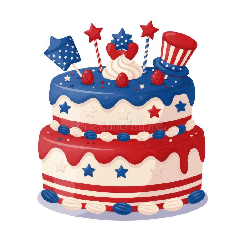 Patriotic Two-Tiered Cake with Red White and Blue Frosting Stock ...