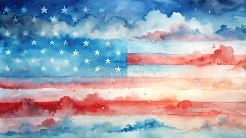 Patriotic Watercolor Flag Design with Clouds and Stars. Generative AI ...