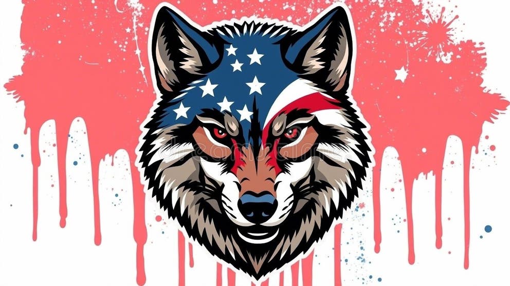 Patriotic Wolf with American Flag Pattern - Bold and Stylized Design ...
