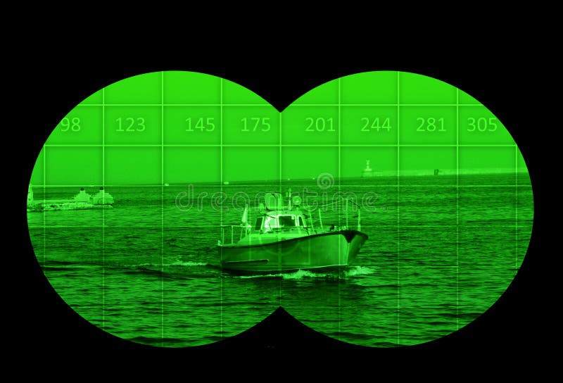 Patrol Boat on Sea through Night Vision Stock Image - Image of ...