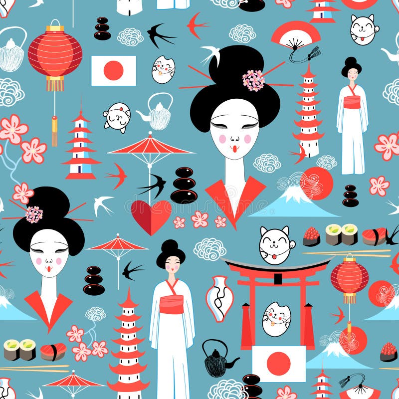 Patroon Met Diverse Elementen Van Japanner Vector Illustratie ...