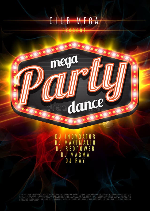 Patry Dance Retro Display Board with Lights. Vector Background for ...