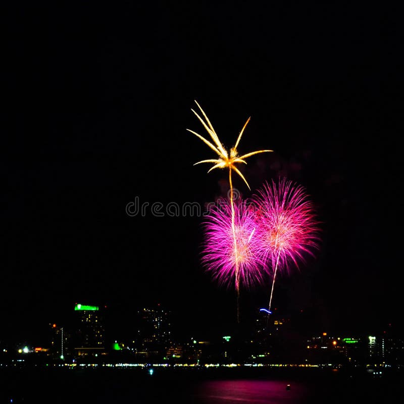 Pattaya Fireworks of Thailand Stock Photo - Image of black, anniversary ...