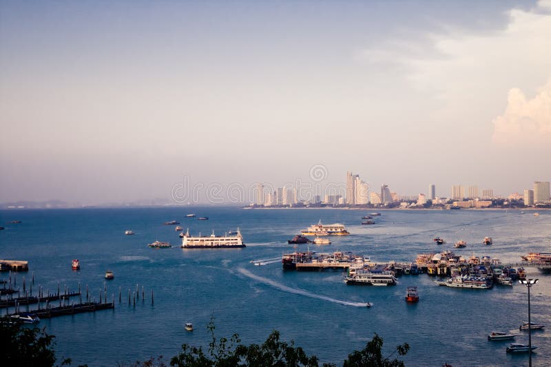 Pattaya Harbor and City View in the Sunset. Stock Photo - Image of ...