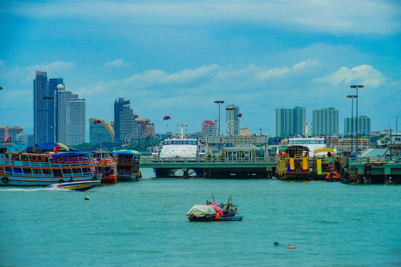 Pattaya harbor scenery editorial photography. Image of tourist - 357074412