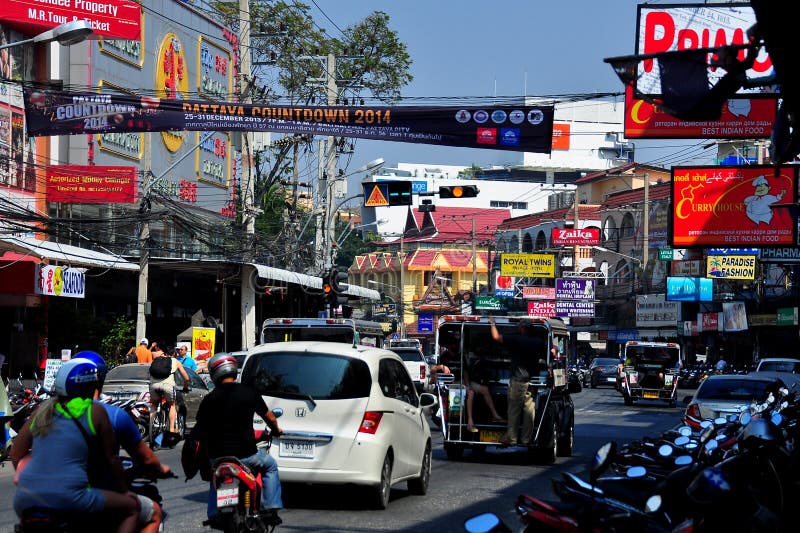 Pattaya, Thailand: Traffic and Signs on Second Road Editorial Stock ...