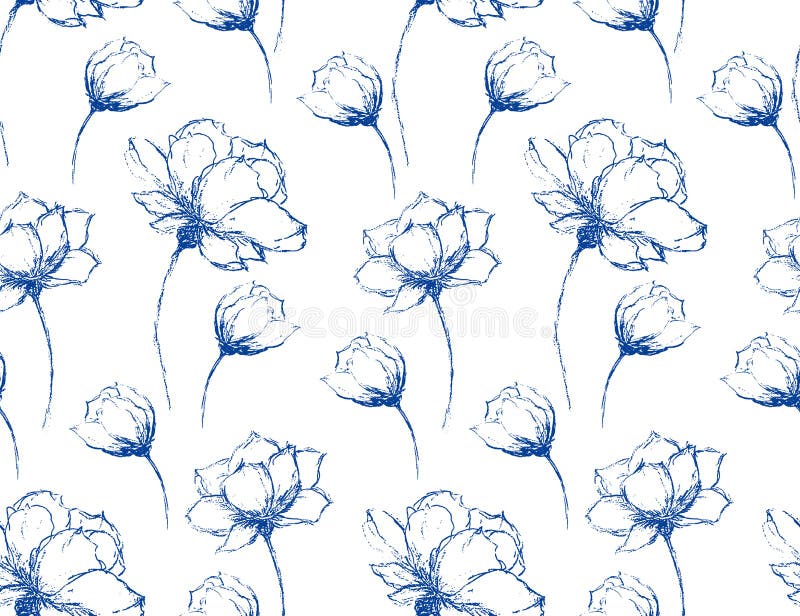 Seamless Pattern with Hand Drawing Flowers Stock Vector - Illustration ...