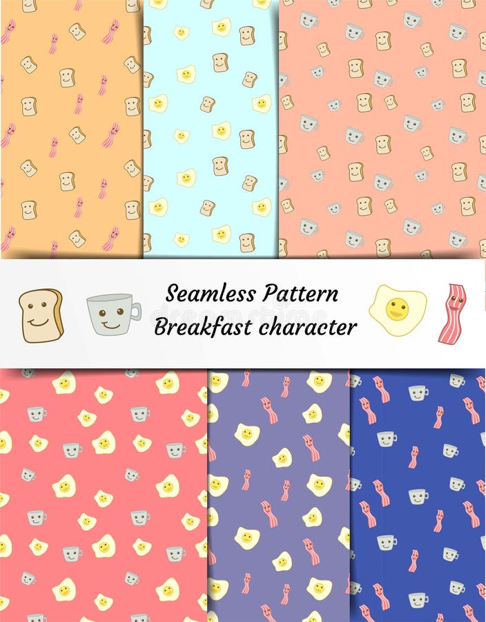 Pack Seamless Pattern Breakfast Character Stock Vector - Illustration ...