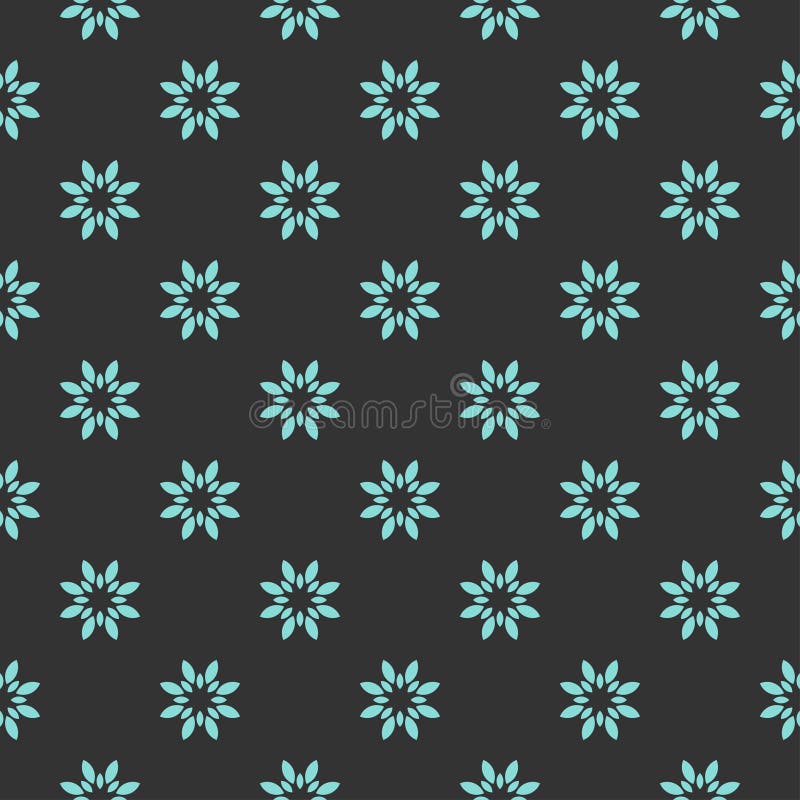 Cyan Decorative Flowers on Dark Gray Background. Seamless Floral ...