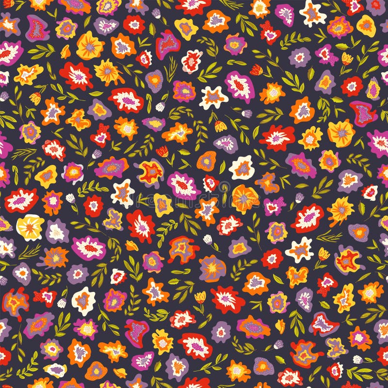 Seamless Abstract Floral Pattern in Red, Orange, Yellow, Purple and ...