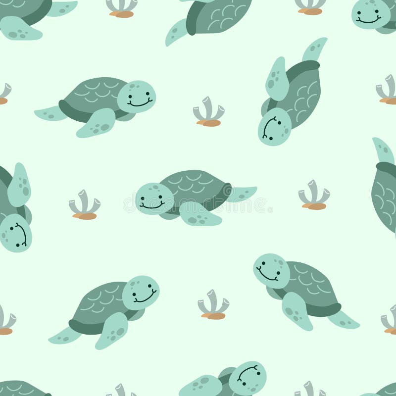 Smiling Sea Turtle Cute Kid Wallpaper Pattern Stock Vector ...