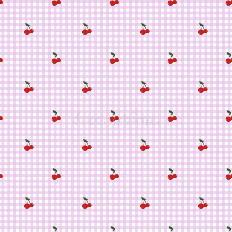Gingham Seamless Pattern, Pink and Red Cherries Stock Illustration ...