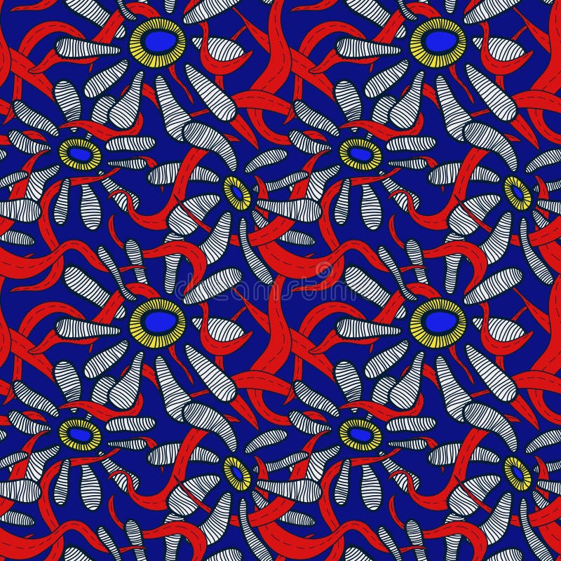 Surreal Seamless Artwork with Hand Drawn Flower and Leave Patterns ...