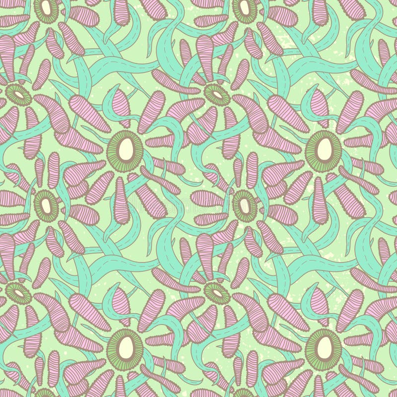 Surreal Seamless Artwork with Hand Drawn Flower and Leave Patterns ...