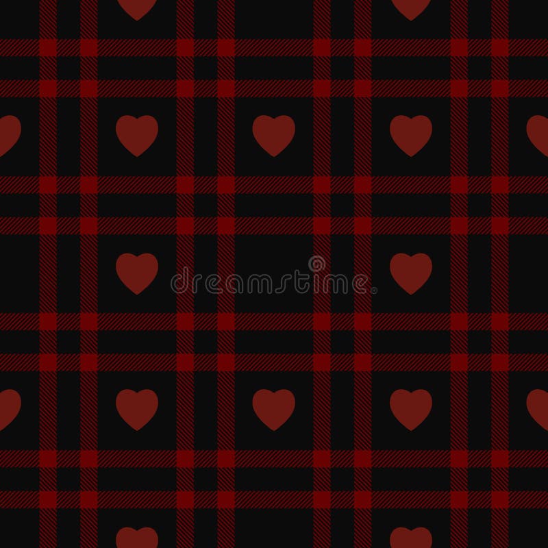 Heart Gingham Seamless Pattern, Black , Red Stock Illustration ...