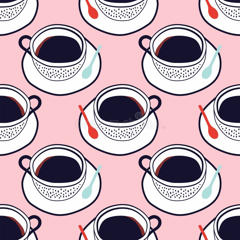 Hand Drawn Coffee Mug Seamless Pattern Stock Vector - Illustration of caffeine, doodle: 319859252