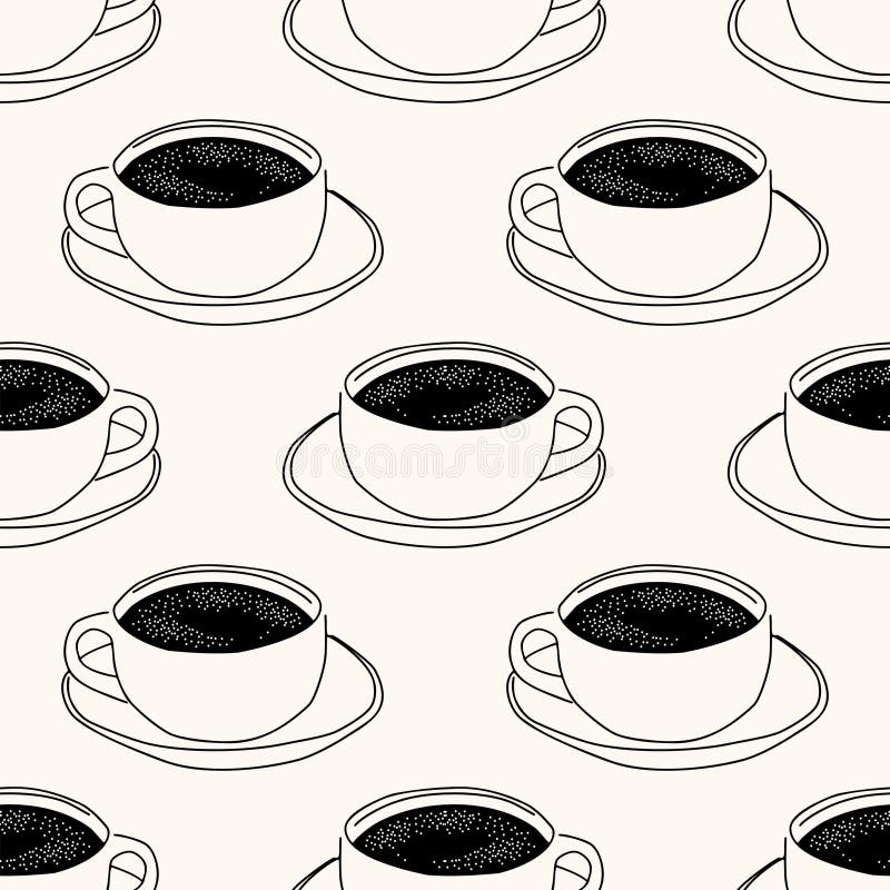 Black and White Hand Drawn Coffee Mug Seamless Pattern Stock Vector - Illustration of isolated ...
