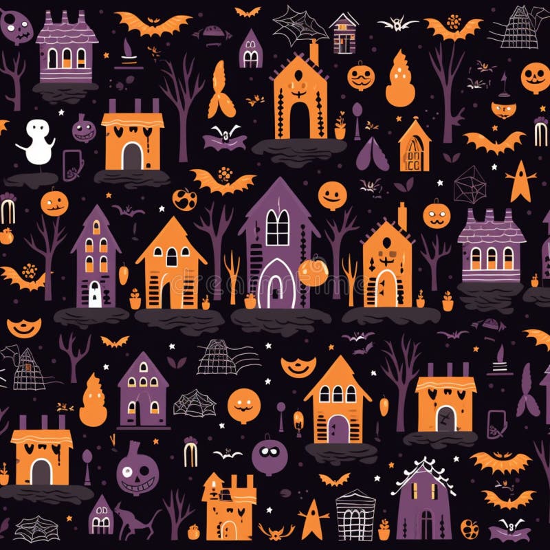 Spooky Halloween Pattern Paper with Pumpkins, Bats, Ghosts, Spiders ...