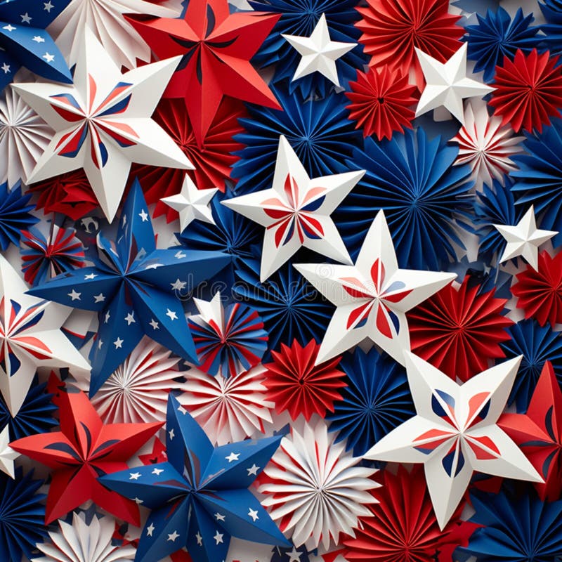 4th of July Pattern Paper with Stars, Stripes, Fireworks, and American ...