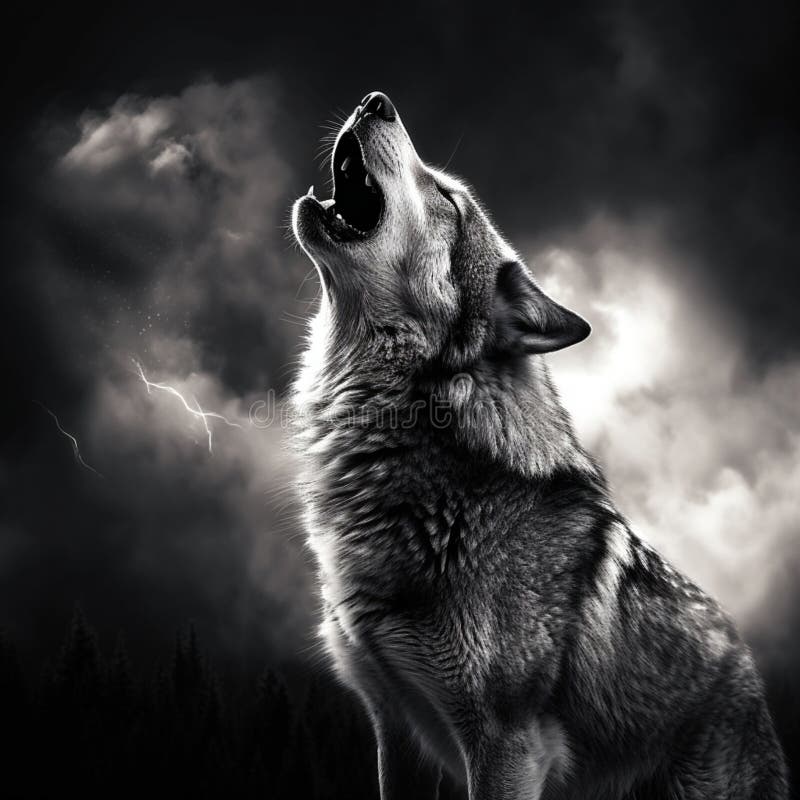 Wolf Howling at Night To the Full Moon Stock Illustration ...