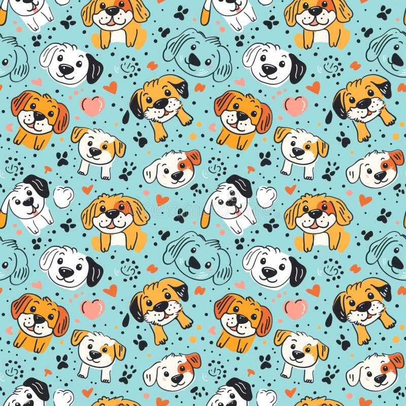 Many Dogs Pattern, Cartoon Style. Stock Illustration - Illustration of ...