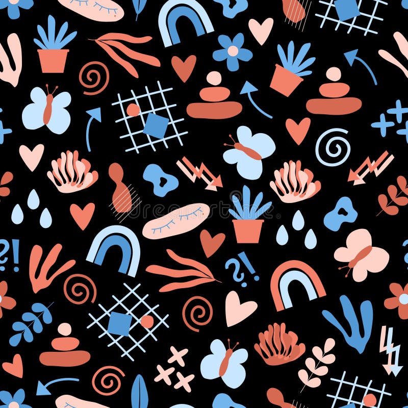 Seamless Girly Pattern with Cute Elements Such As Rainbow, Plants ...