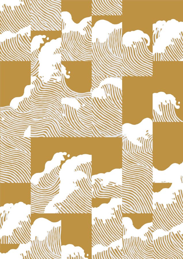 Golden Ocean Waves Collage Blocks Pattern Stock Illustration ...
