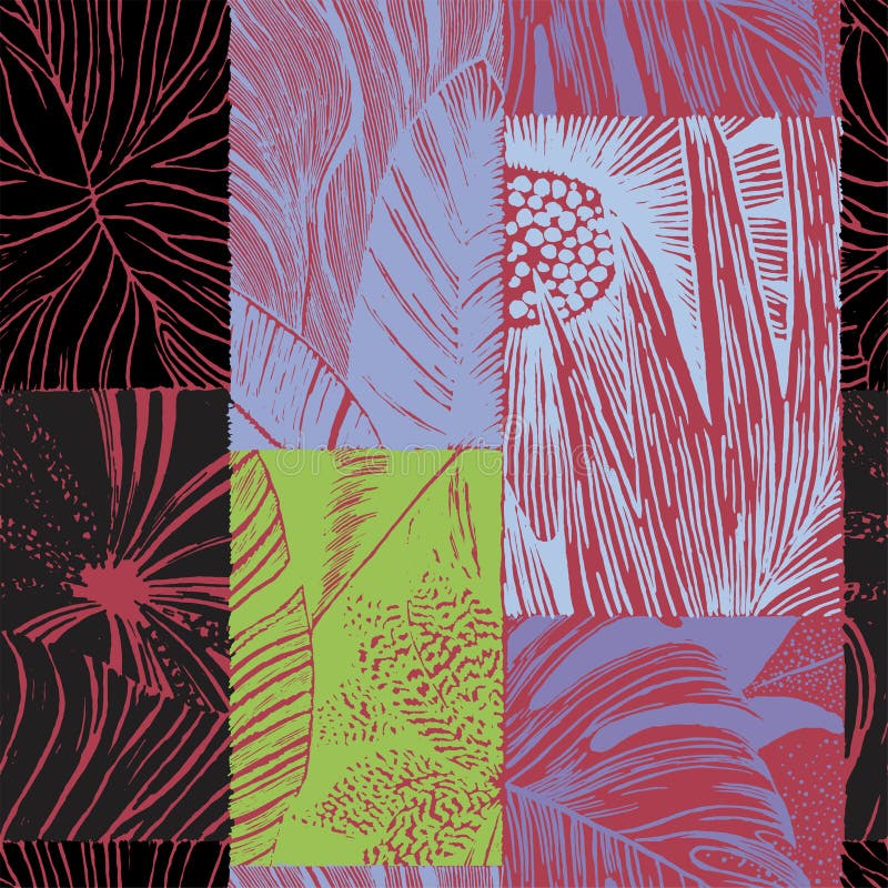 Vibrant Seamless Foliage Pattern Combining Hand-drawn Tropical Leaves ...