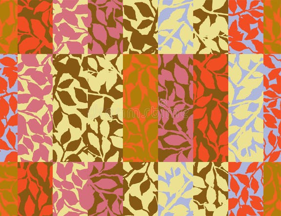 Colorful Patchwork Leaf Seamless Pattern in Vibrant Retro Tones Stock ...