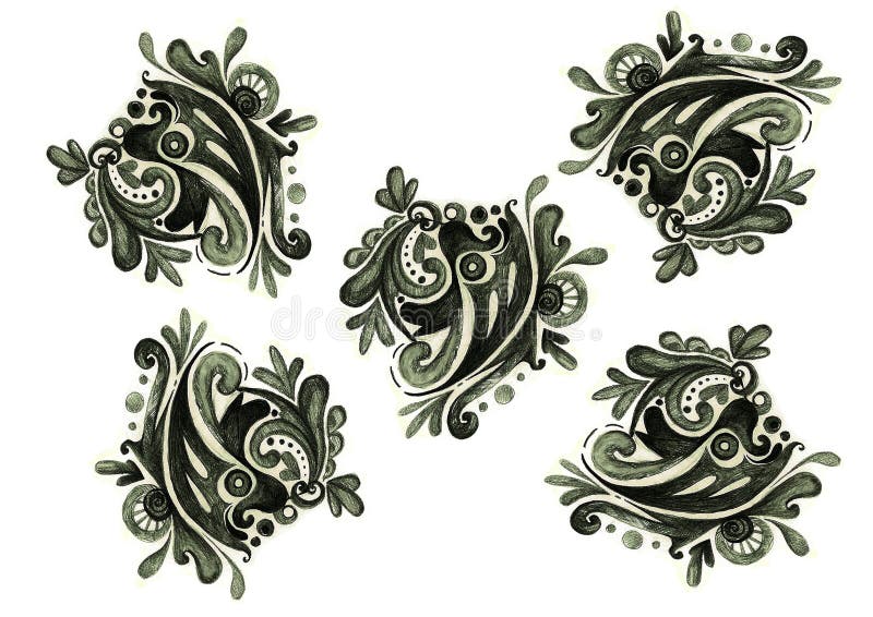 Pattern of Abstract Decorative Elements in Gray Color on a White ...