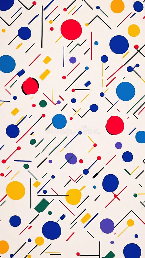 Pattern of Abstract Geometric Lines and Dots in Bold Primary Colors ...