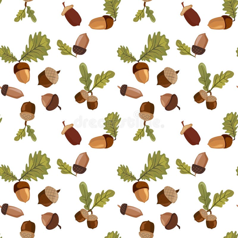 A Pattern of Acorns and Leaves of Different Shapes and Colors. the ...