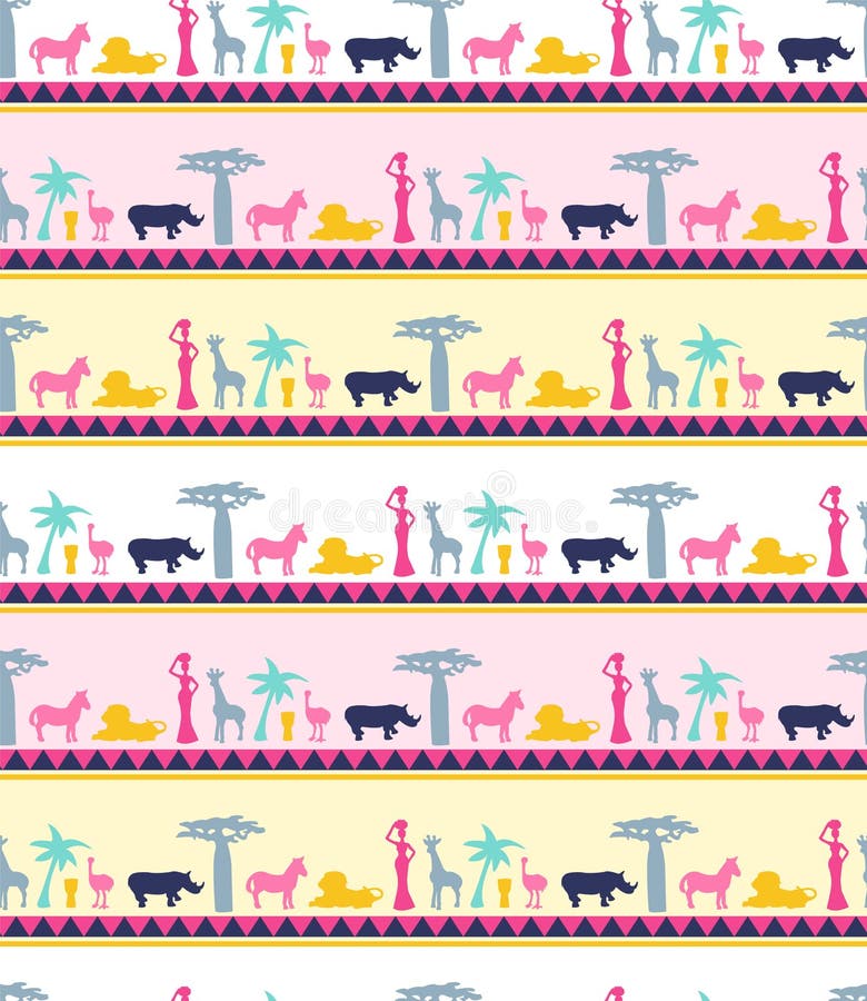 Pattern of Africa Jungle Elements with African Animals and Trees ...