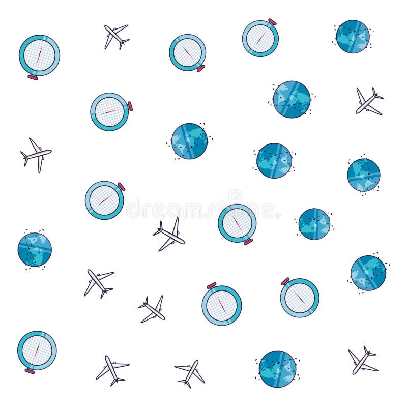 Pattern of Airplanes with Compass Guide and Planet Earth Stock ...