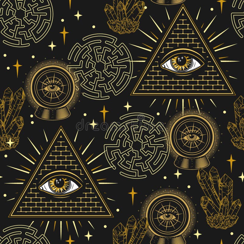 Pattern with All Seeing Eye, Mystic Objects Stock Vector - Illustration ...