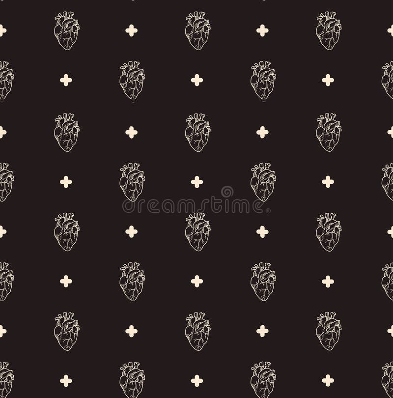 Pattern Anatomical Heart on a Dark Background Stock Vector ...