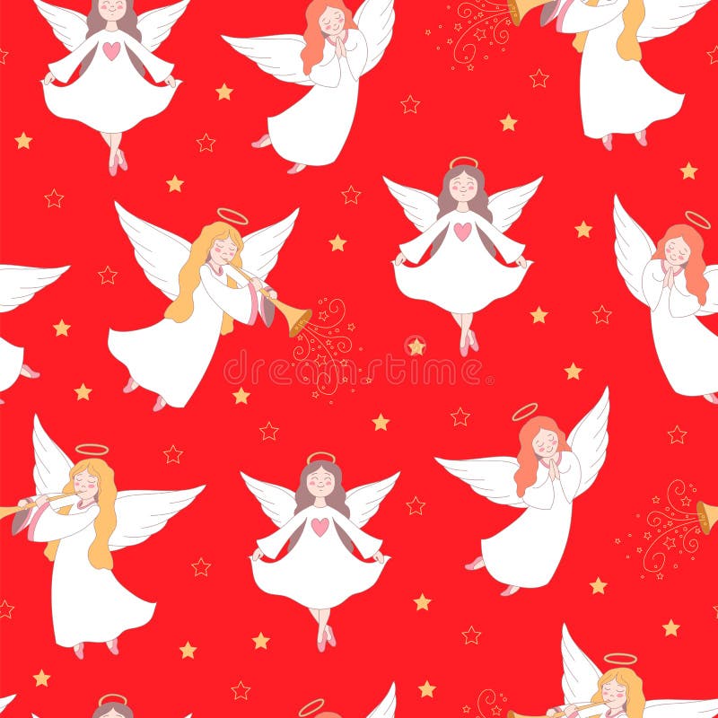Pattern of Angels with Red Background Stock Vector - Illustration of ...