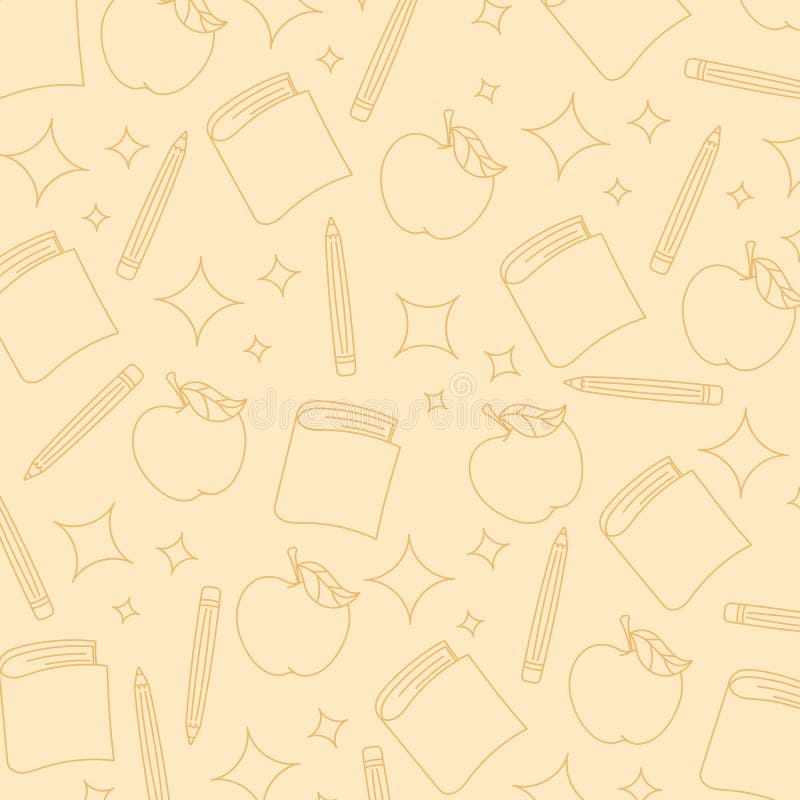 Pattern with Apples, Books, Pencils, and Stars Outline Vector Stock ...