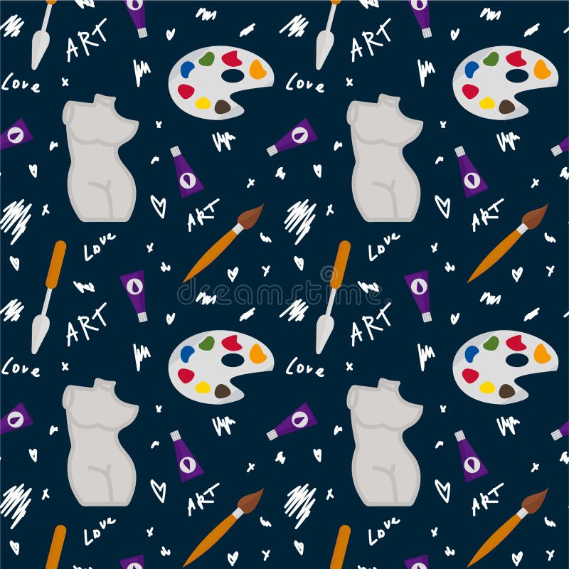 Background of Art Materials for Drawing. Doodle Style Pattern Stock ...