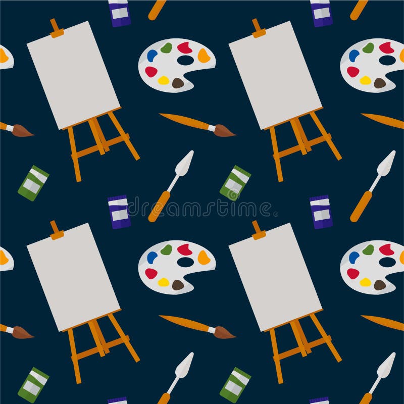 A Pattern of Artistic Drawing Tools. Watercolor Illustration, Brushes ...